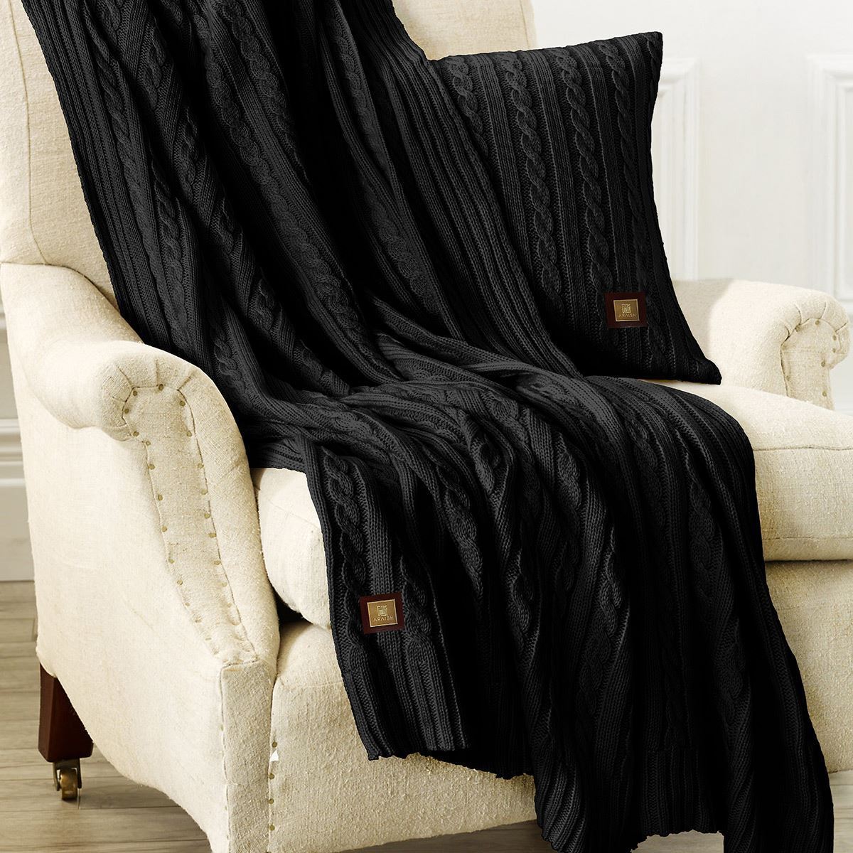 Cable Knit Throw Black – Araish